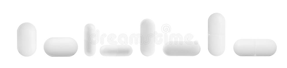 Set of Different Pills in Row Isolated on White Stock Illustration ...