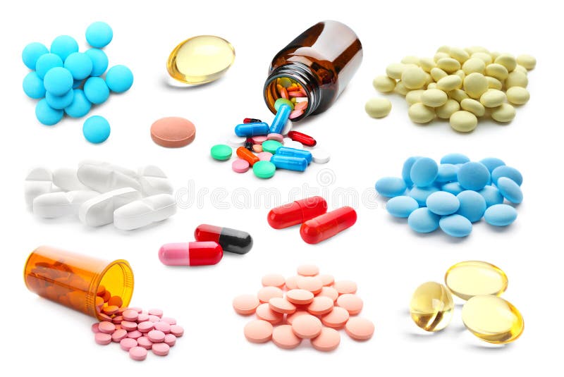 Set with different pills stock photo. Image of disease - 126867508