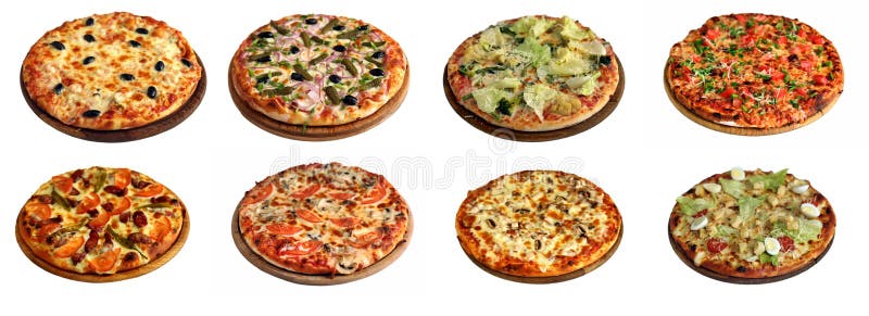 Set of Different Pizzas Isolated on White Stock Image - Image of meal ...