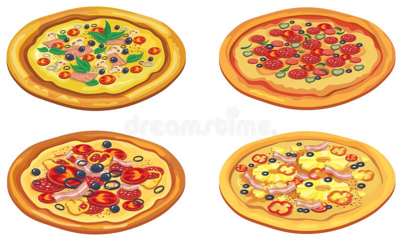 Set with Six Different Pizzas on White Background Stock Vector ... Set with Six Different Pizzas on White Background Stock Vector ...