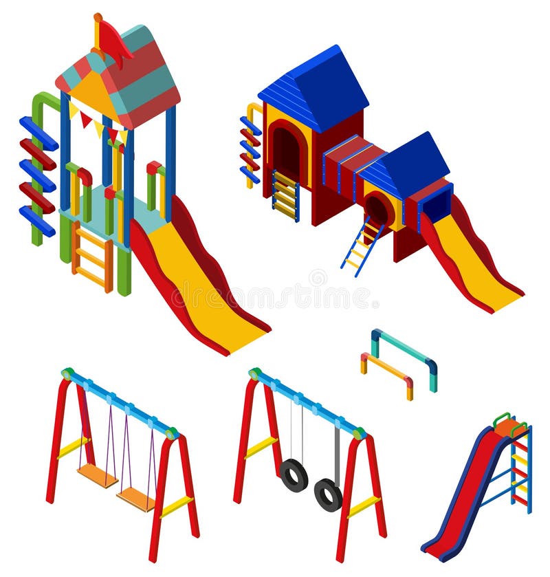 Set of Different Play Stations in the Playground Stock Photo - Image of ...
