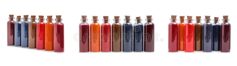 Set of Different Powdered Food Coloring in Bottles Isolated on White ...