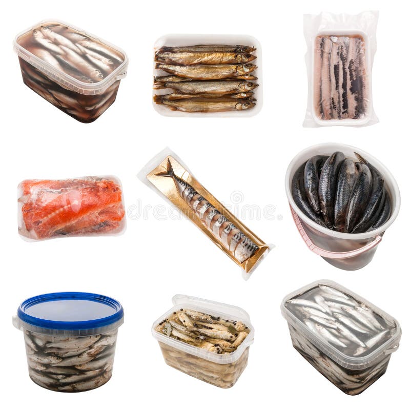 Set of a Different Preserved Fish Stock Photo - Image of isolated ...