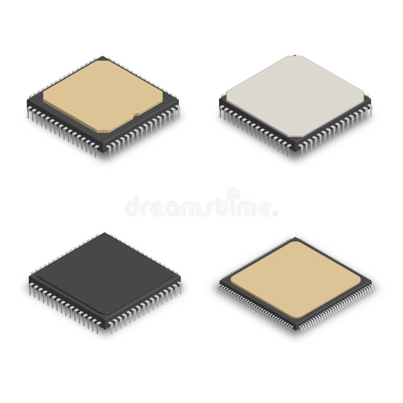 Set of Different Processors in 3D, Vector Illustration. Stock Vector ...