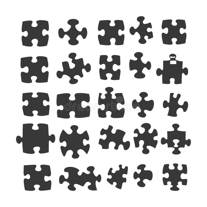 Collection of Gray Puzzle Pieces, Different Shapes and Sizes Stock ...