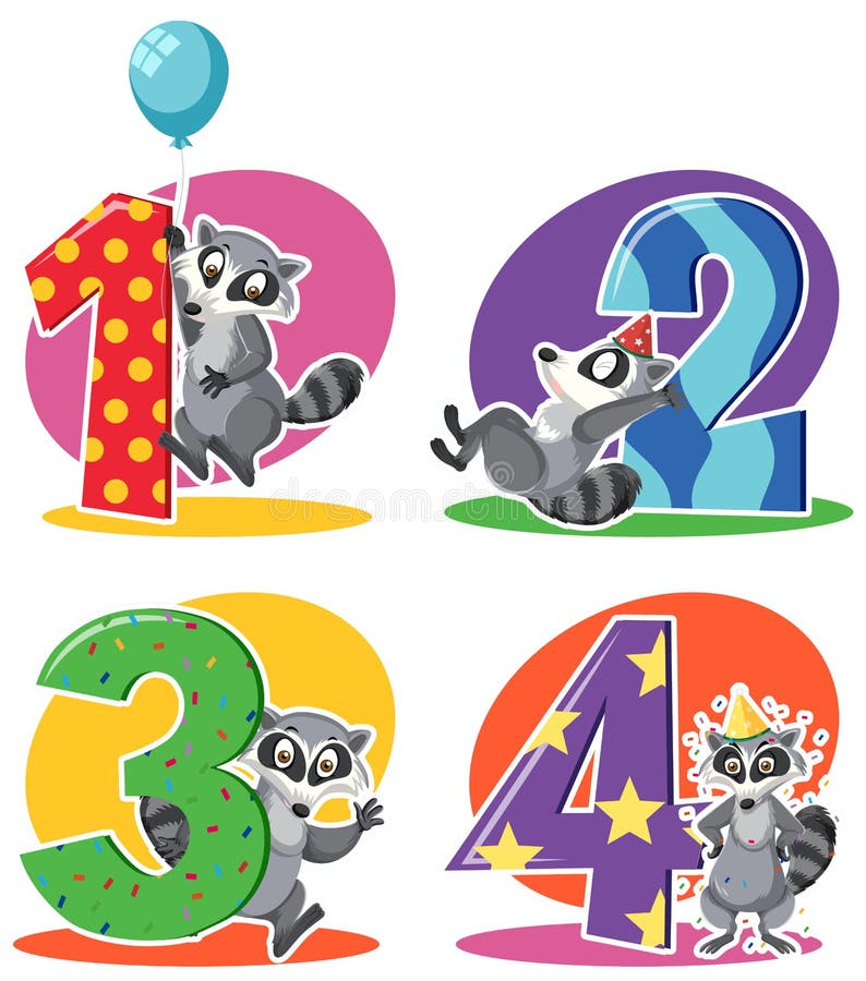 Set of Different Raccoon Holding the Numbers Isolated on White ...