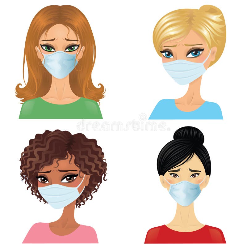 Women In Mask With Shopping Bags And Laptop In Cafe Stock Vector ...