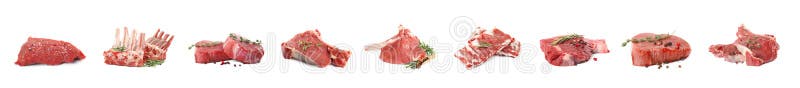 Set with Different Raw Meat on Background, Banner Design Stock Photo ...