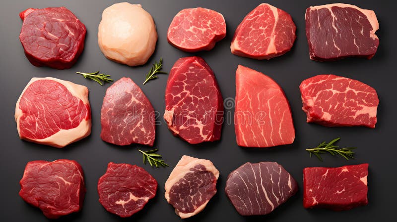 Set of Different Raw Steaks Stock Photo - Image of fillet, isolated ...