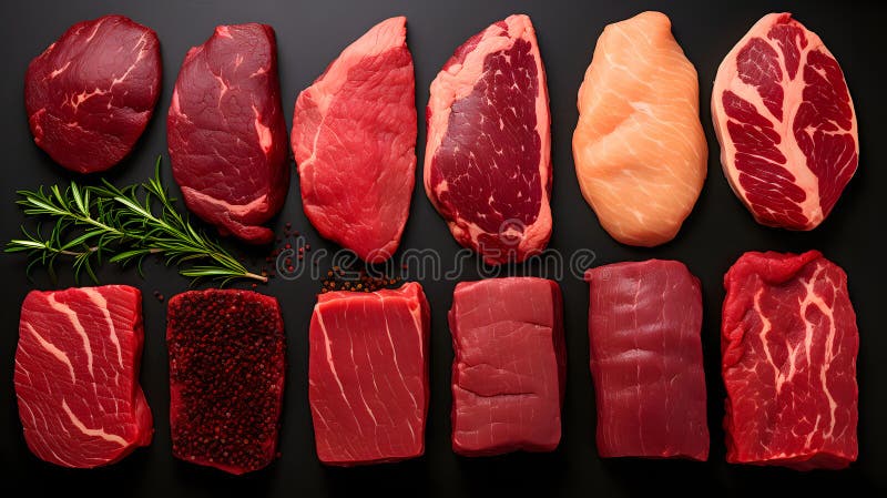 Set of Different Raw Steaks Stock Photo - Image of fillet, isolated ...