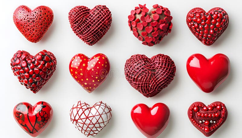 Set of Different Red Hearts on White Background Stock Photo - Image of ...