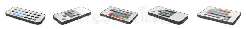 Set of Different Remote Controllers on White Background Stock Image ...