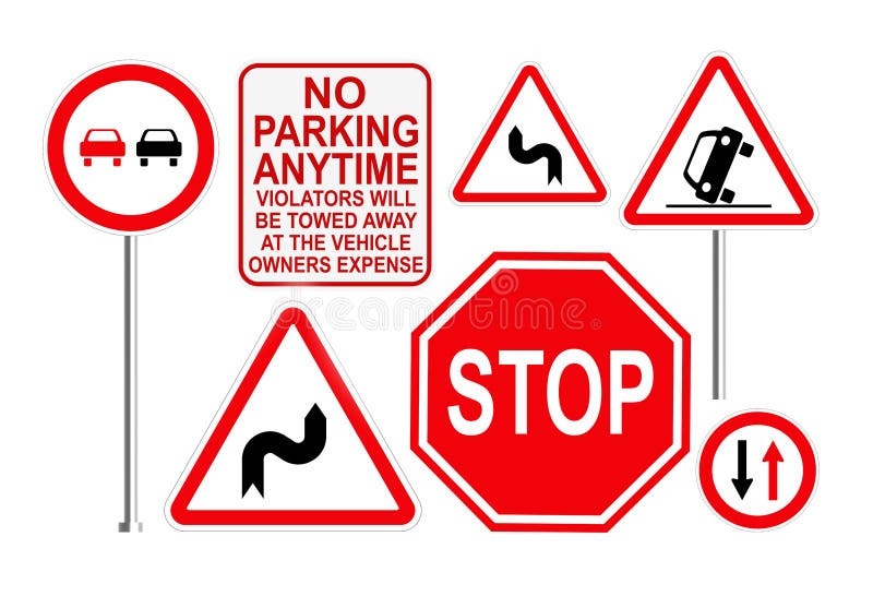 Set with Different Road Signs Isolated on White Stock Illustration ...