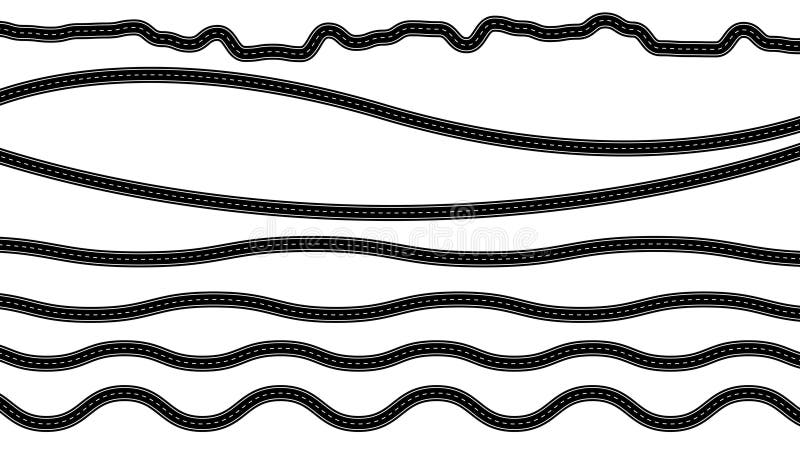 Set of Different Road Wave Paths on White Background. Set of Curve ...