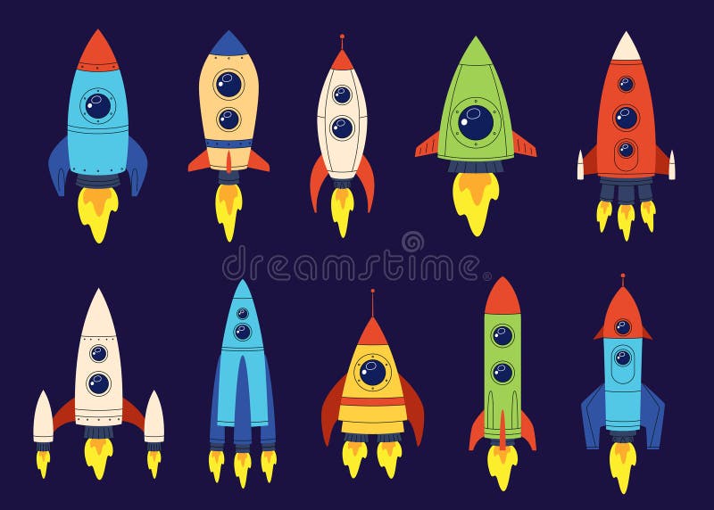 Set of Different Rockets. Spaceships in Child. Flat Style. Vector ...