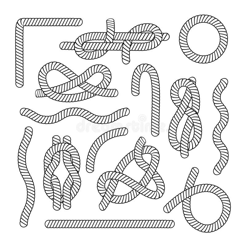 Set of Different Rope Elements and Knots Outline Sketch Style Stock ...