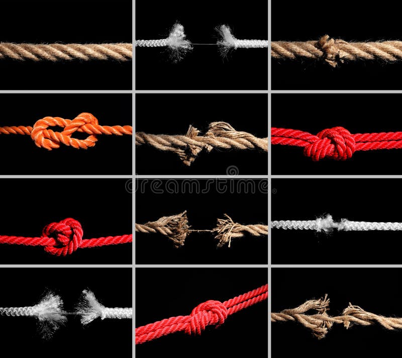 Set of Different Ropes with Knots on Background Stock Photo - Image of ...