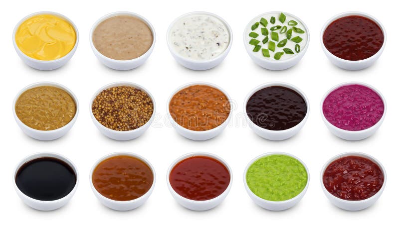 Set of Different Sauces Isolated on White Stock Photo - Image of sushi ...