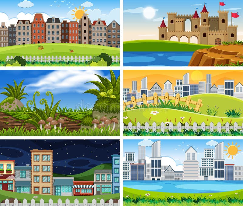 Set of different scenes stock vector. Illustration of flowers - 153779213