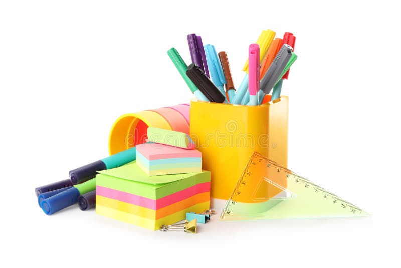 Set of Different School Stationery on White Background Stock Photo ...