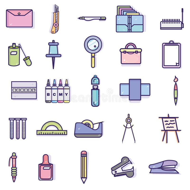 Set of Different School Supplies Icons Stock Vector - Illustration of ...