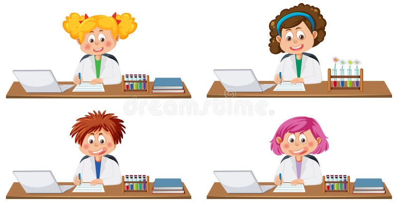 Set of Different Scientist Kids Cartoon Character Stock Vector ...