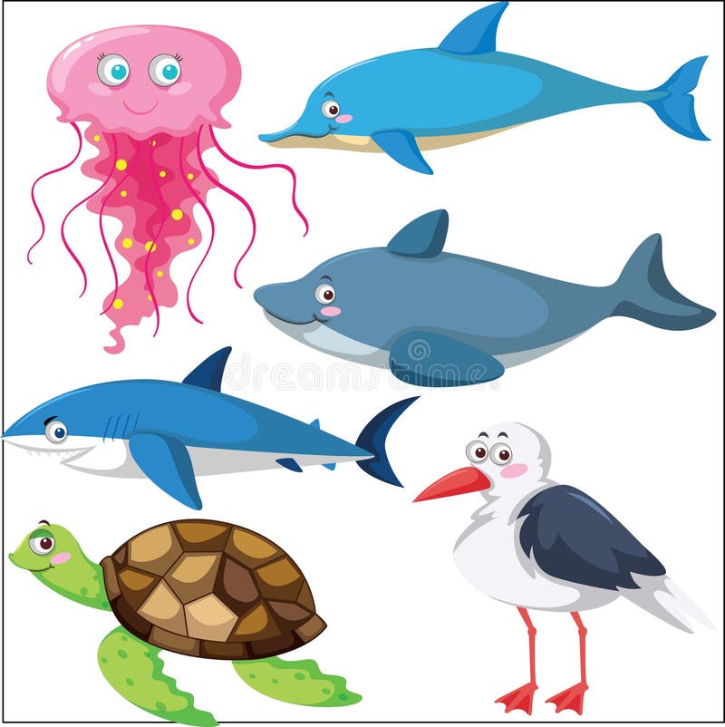 Set of Different Sea Animals Stock Vector - Illustration of fauna ...