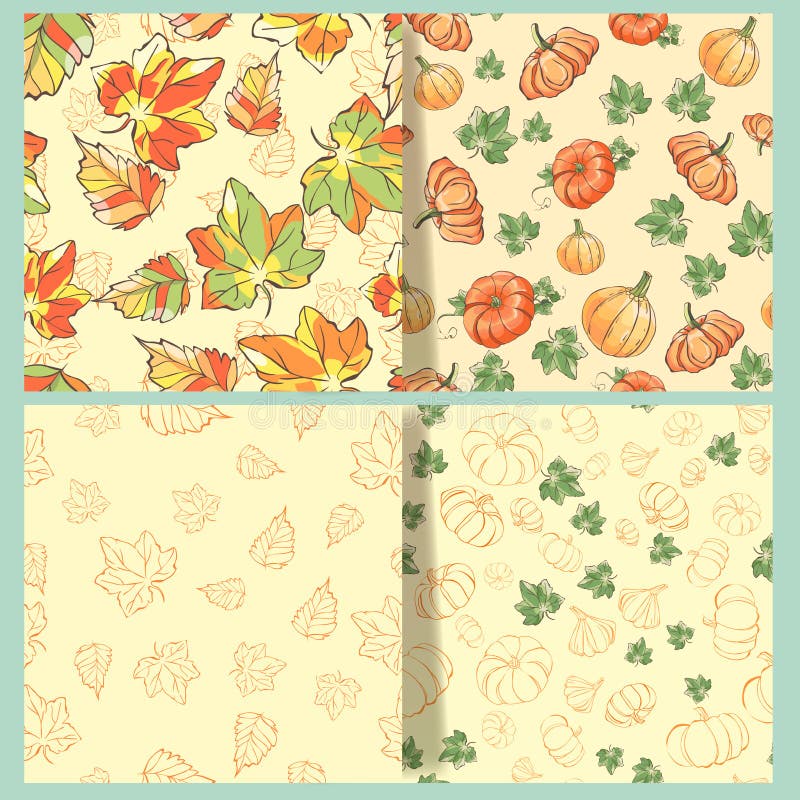 Set of Different Seamless Autumn Patterns. Autumn Collection Stock ...