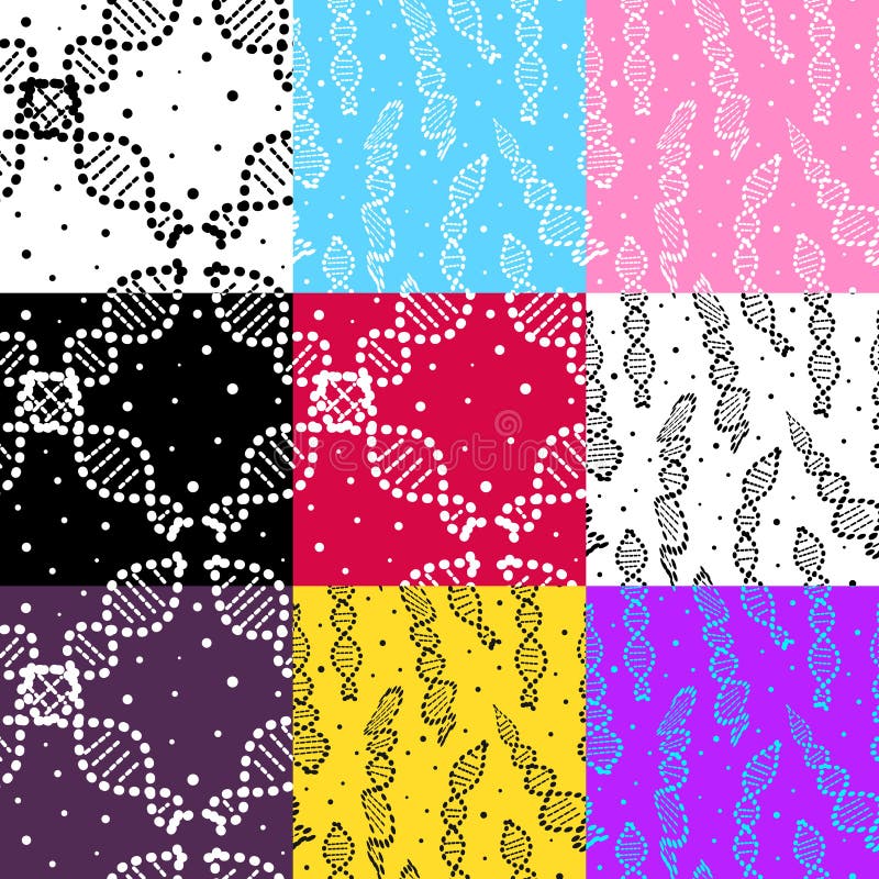 Set of Different Seamless Patterns with Dna Molecules Stock Vector ...