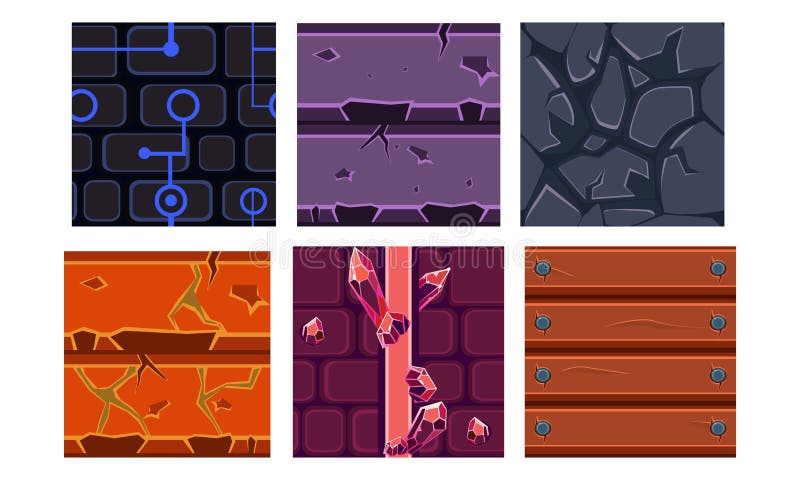Flat Vector Set of 6 Seamless Textures and Materials for Mobile Games ...