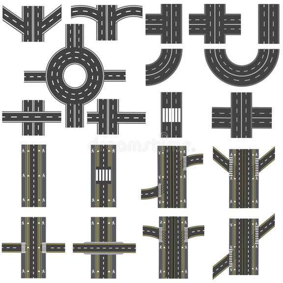 Set of Different Sections of the Road with Roundabouts, Junctions ...