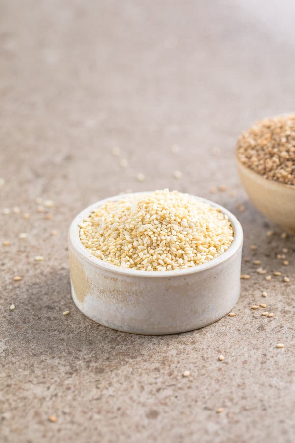 Set with Different Sesame Seeds on Stone Background. Top View Stock ...