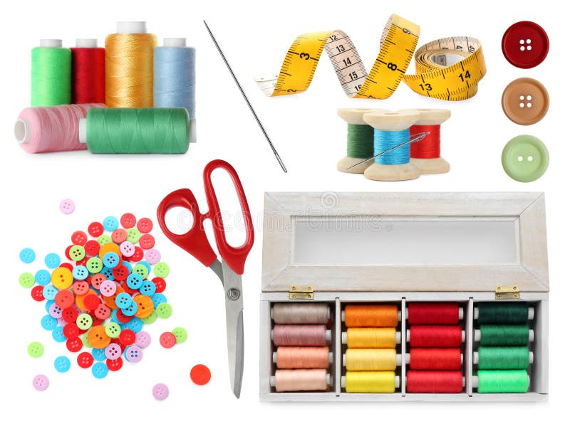 Set with Different Sewing Supplies on White Background Stock Photo ...
