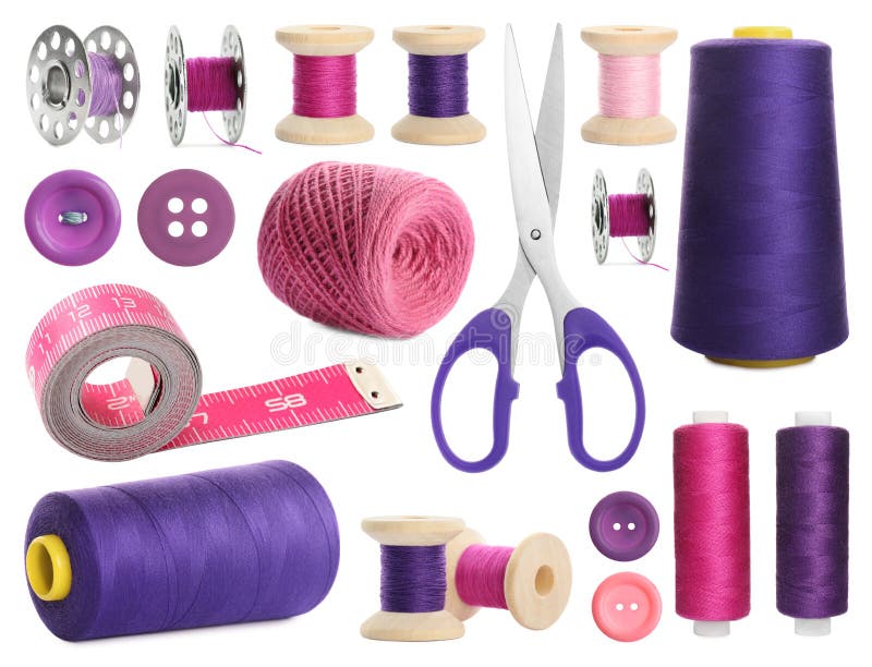 Set with Different Sewing Supplies on White Background Stock Photo ...