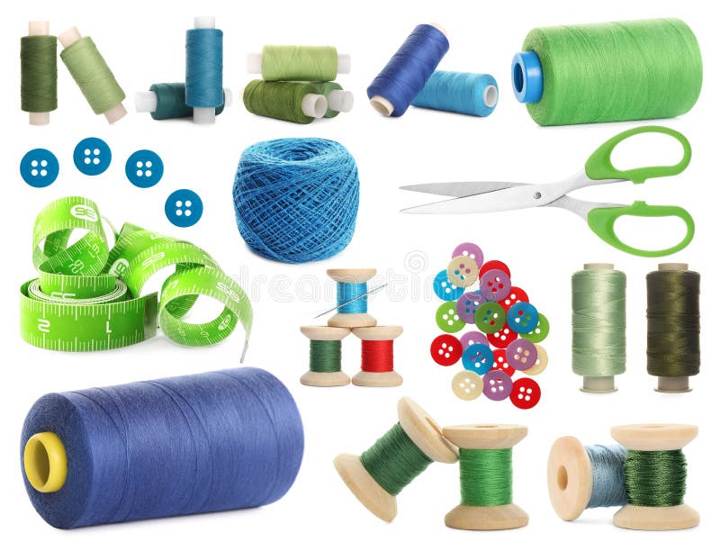 Set with Different Sewing Supplies on White Background Stock Photo ...