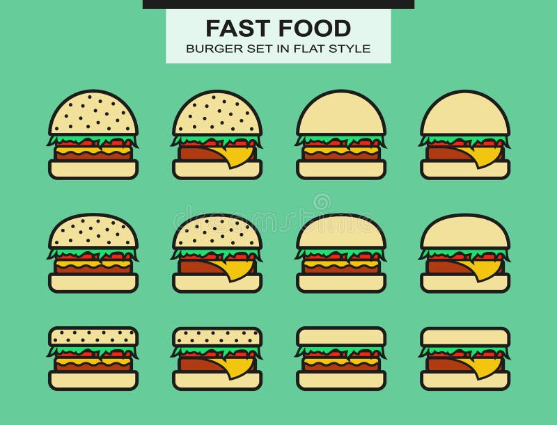 Set of Different Shape Burgers. Stock Vector - Illustration of ...