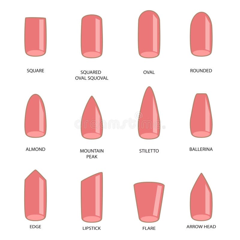 Set of Different Shapes of Nails on White. Nail Shape Icons Stock ...