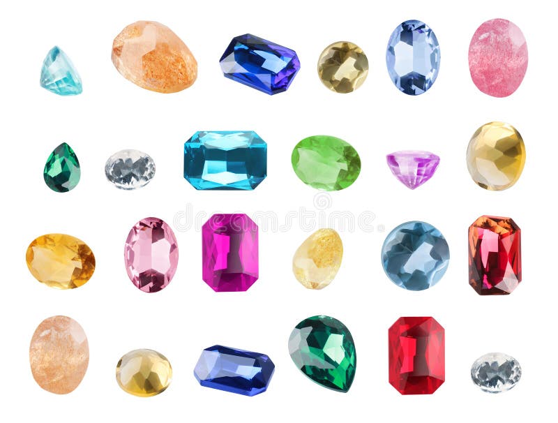 Set of Different Shiny Gemstones for Jeweler Isolated on White Stock ...