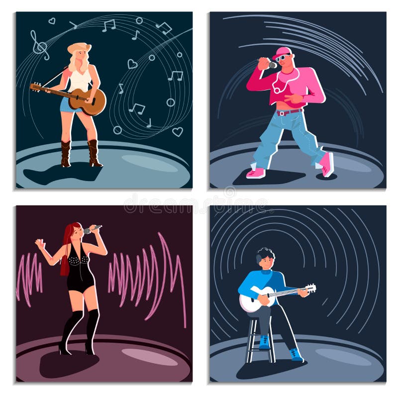 Set of different singers stock vector. Illustration of microphone ...