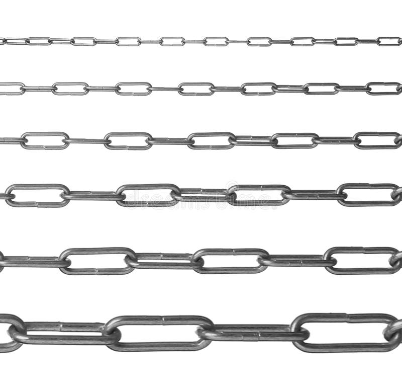 Set with Different Sized Metal Chains Isolated on White Stock ...