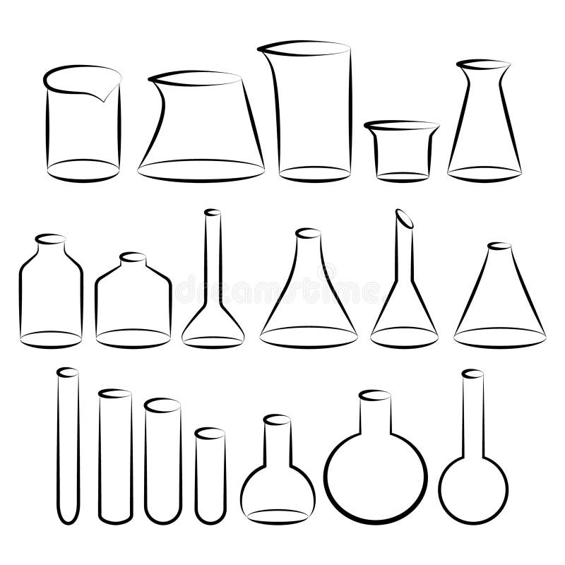 Set of Different Sizes, Shapes and Types of Chemical Test Tubes Vector ...