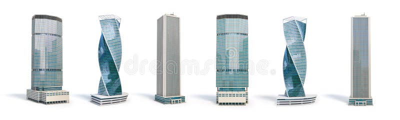 Set of Different Skyscraper Buildings Isolated on White Stock ...
