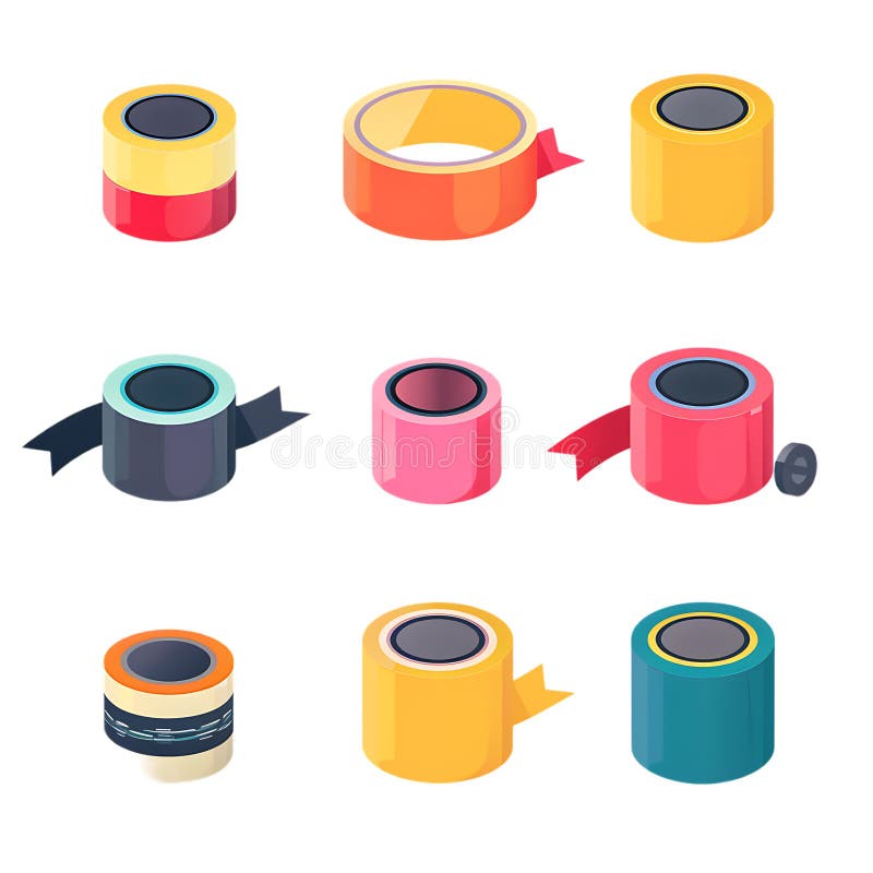 Set of Different Slices of a Adhesive Tape Icon Against Transparent ...