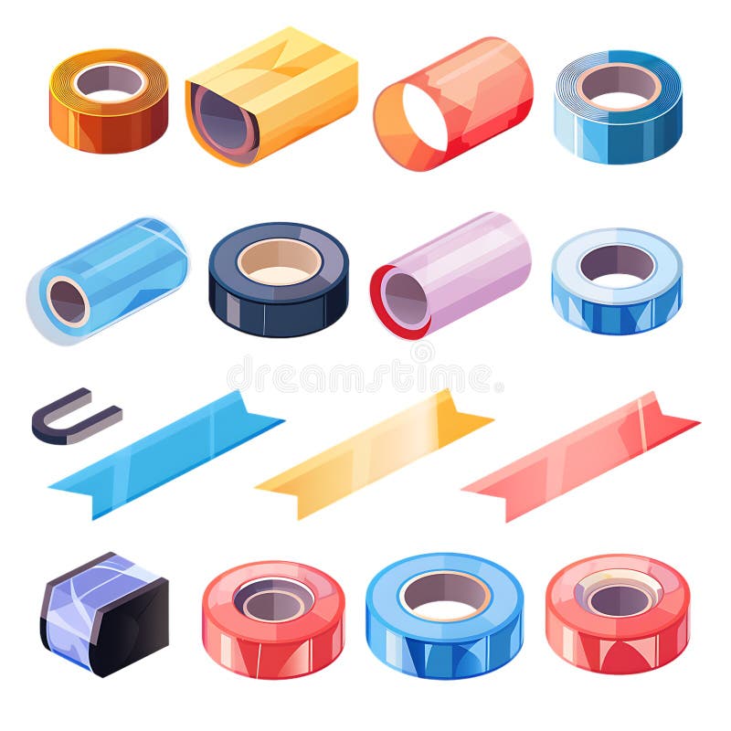 Set of Different Slices of a Adhesive Tape Icon Against Transparent ...