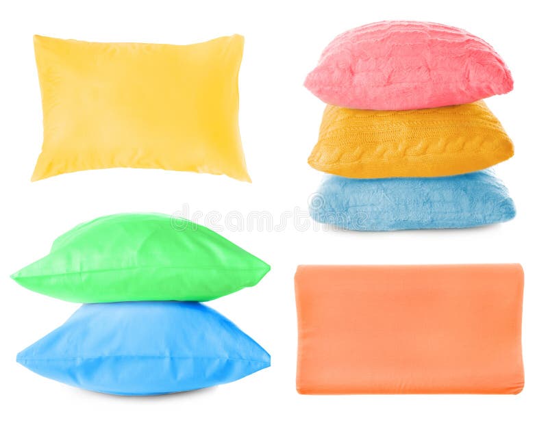Set with Different Soft Pillows on White Background Stock Photo - Image ...