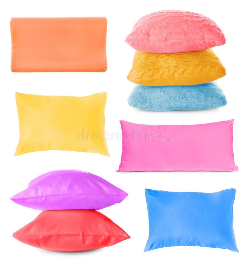Set with Different Soft Pillows on White Background Stock Image - Image ...