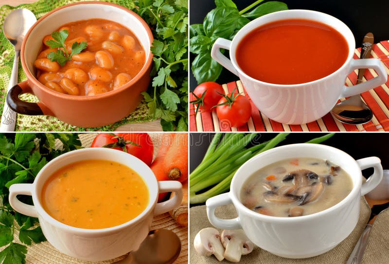 Set of different soups stock photo. Image of vegetables - 309310048