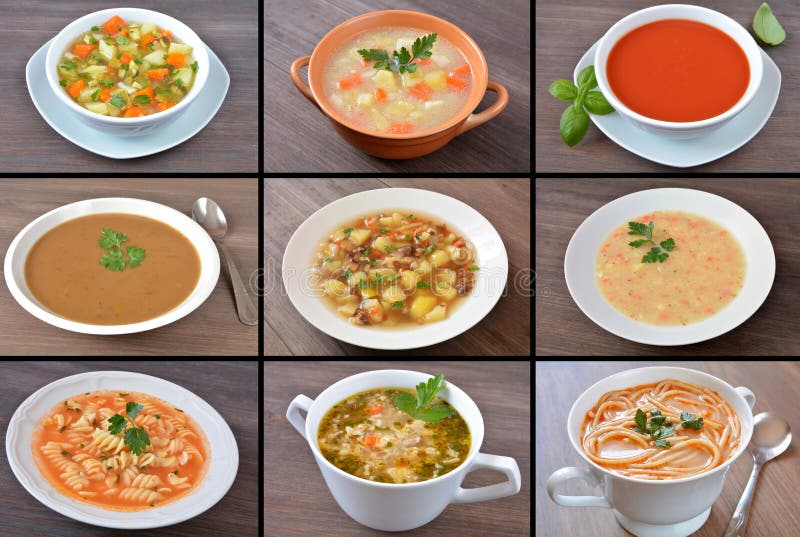 Set of different soups stock photo. Image of barley - 310007186