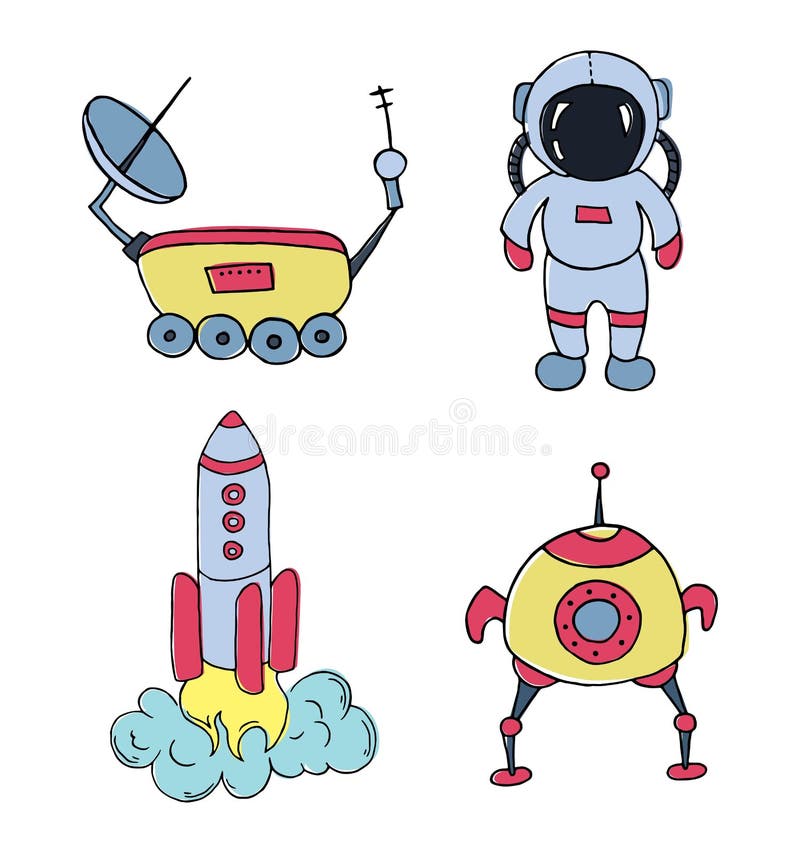 Set of Different Space Objects. Hand Drawn Sketch Stock Illustration - Illustration of character ...