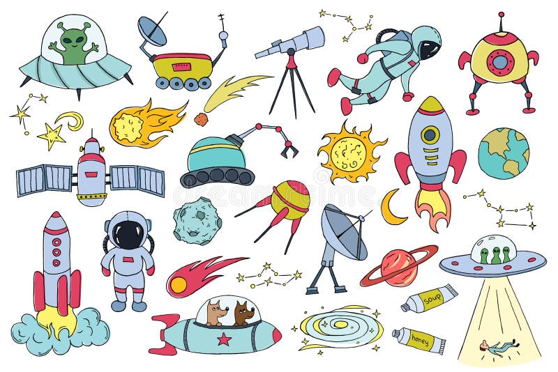 Set of Different Space Objects. Stock Illustration - Illustration of creative, character: 131283434
